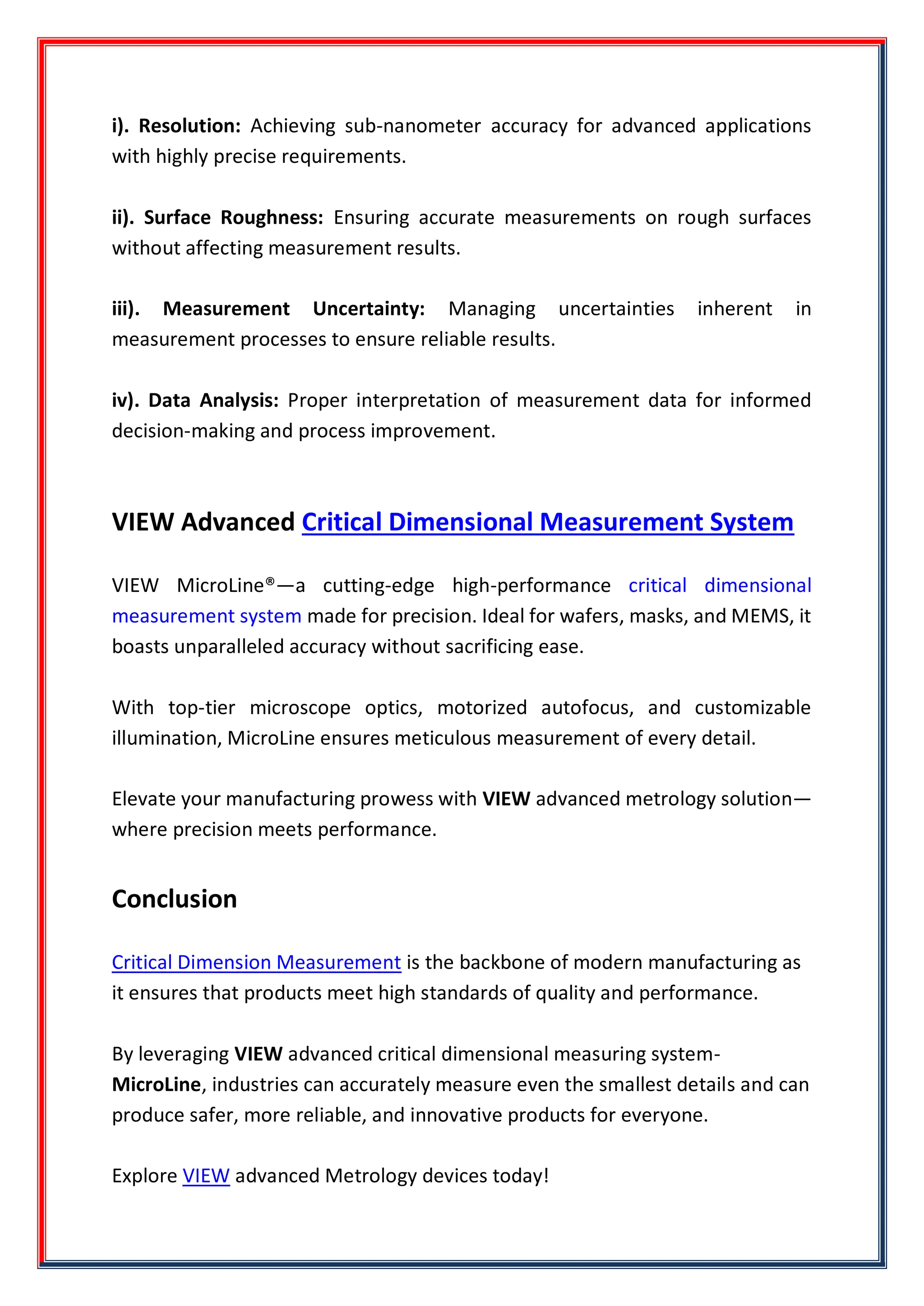 Critical Dimension Measurement - VIEW Micro Metrology | PDF