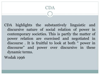 Critical discourse analysis wodak model | PPTX