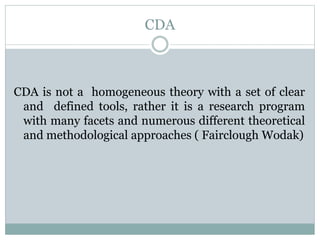 Critical discourse analysis wodak model | PPTX
