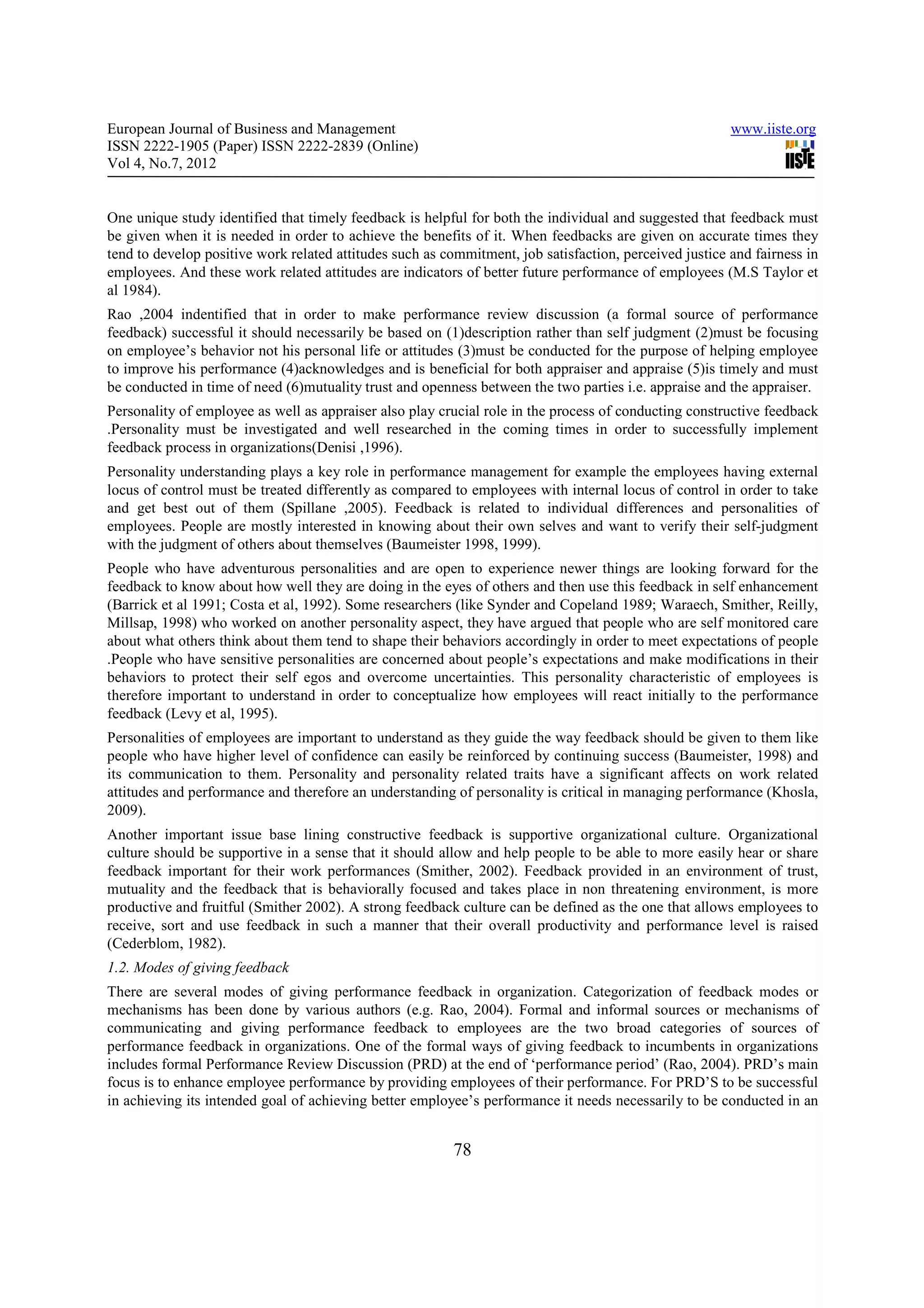 Critical elements of the constructive performance feedback an ...