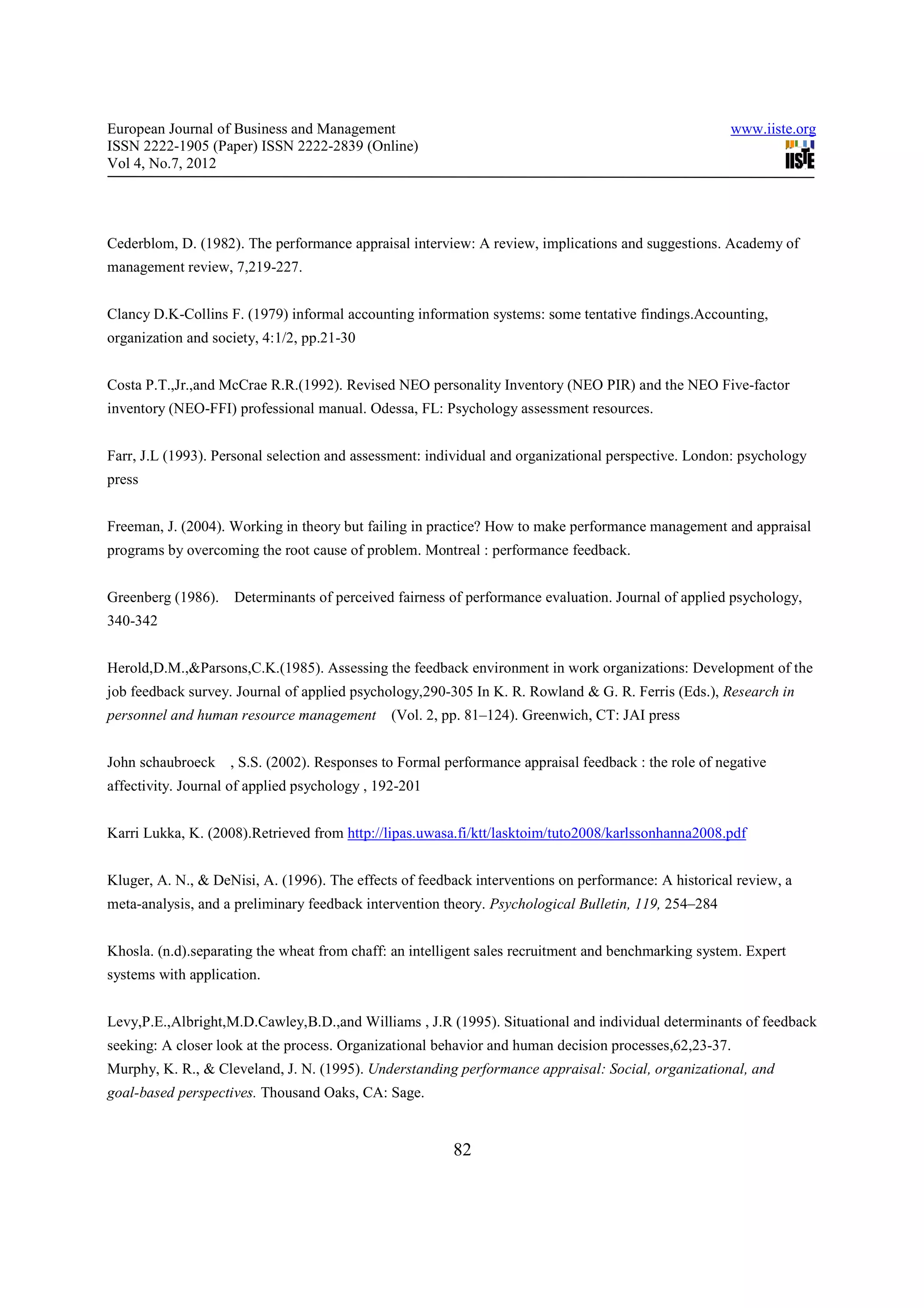 Critical elements of the constructive performance feedback an ...