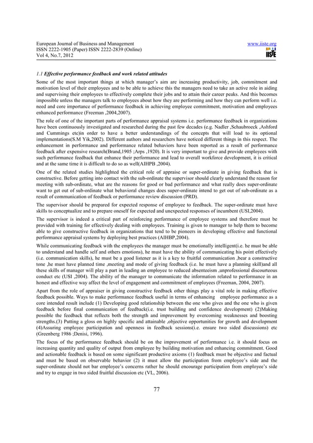 Critical elements of the constructive performance feedback an ...