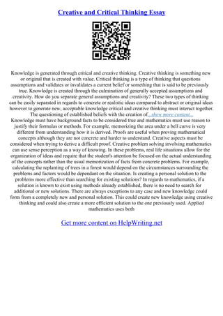 Critical Essay Example | PDF