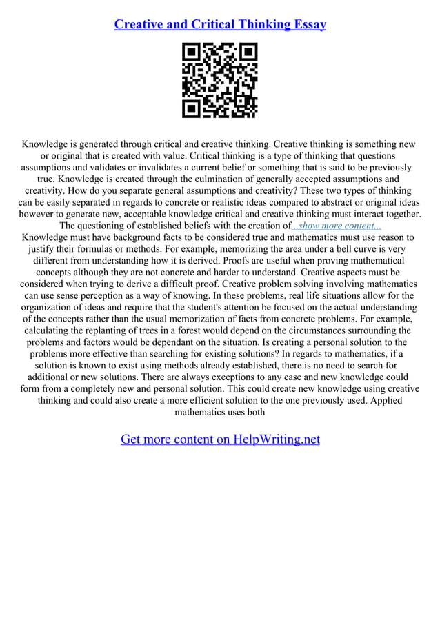 Critical Essay Example | PDF