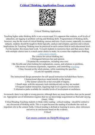 Critical Essay Example | PDF