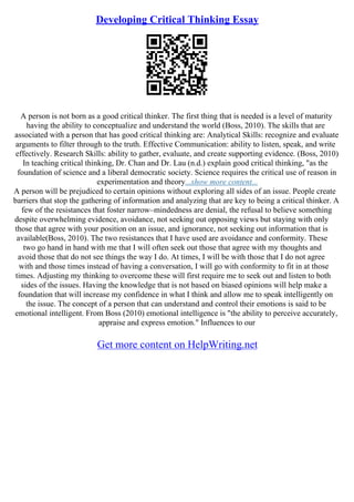 Critical Essay Example | PDF