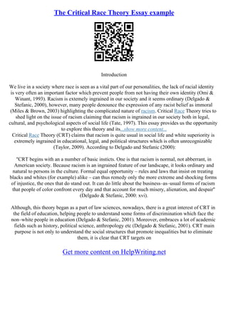Critical Essay Example | PDF