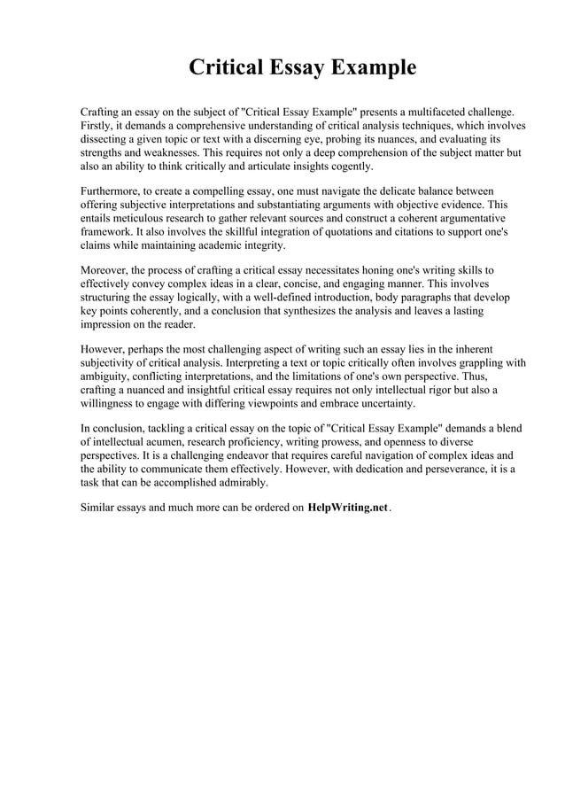 Critical Essay Example PDF