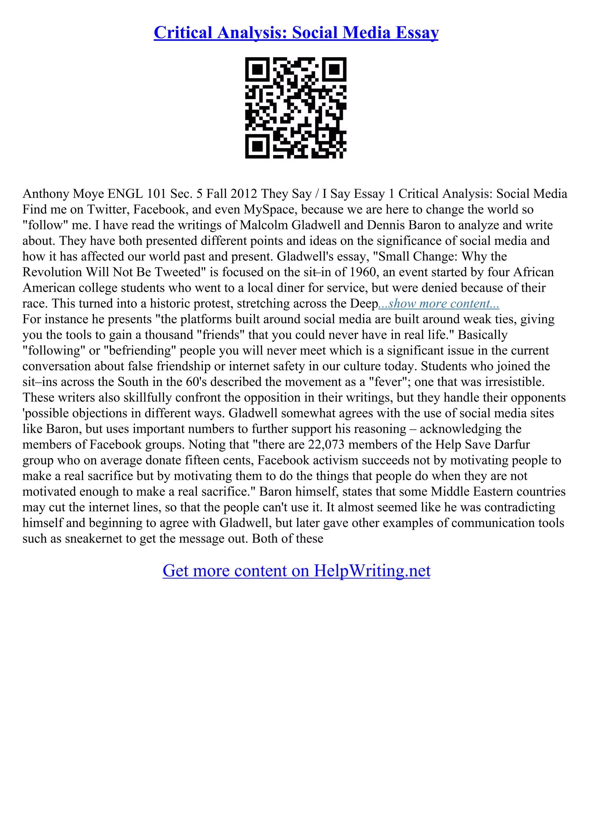 Critical Essay Examples | PDF