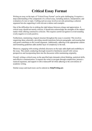 Critical Essay Format | PDF