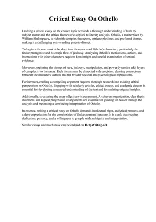 Critical Essay On Othello Pdf