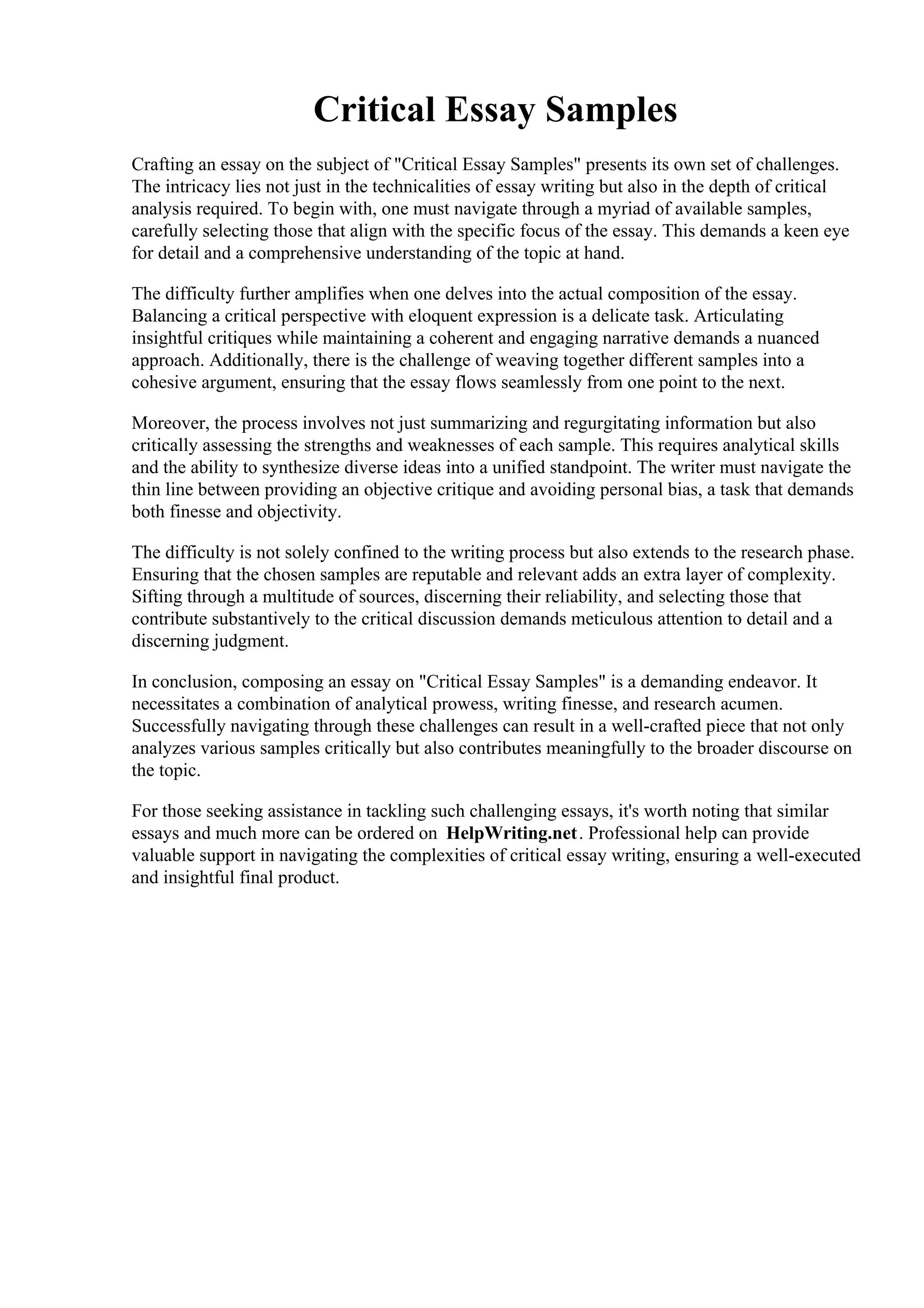 Critical Essay Samples | PDF