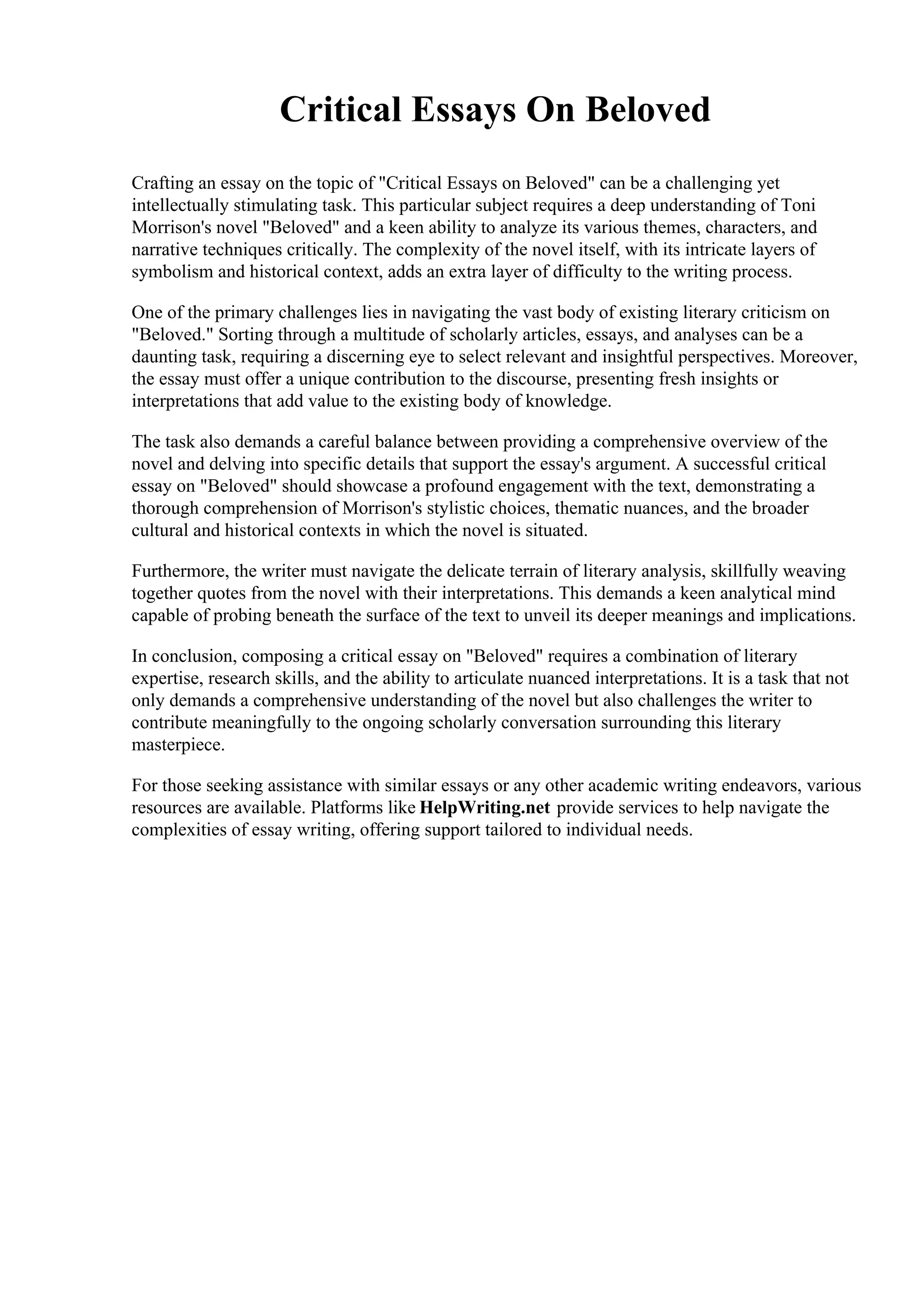 Critical Essays On Beloved.pdf