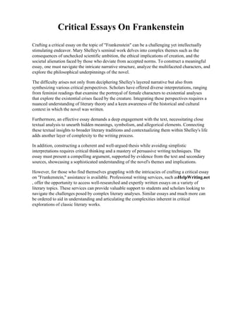 Critical Essays On Frankenstein.pdf | Books and Literature
