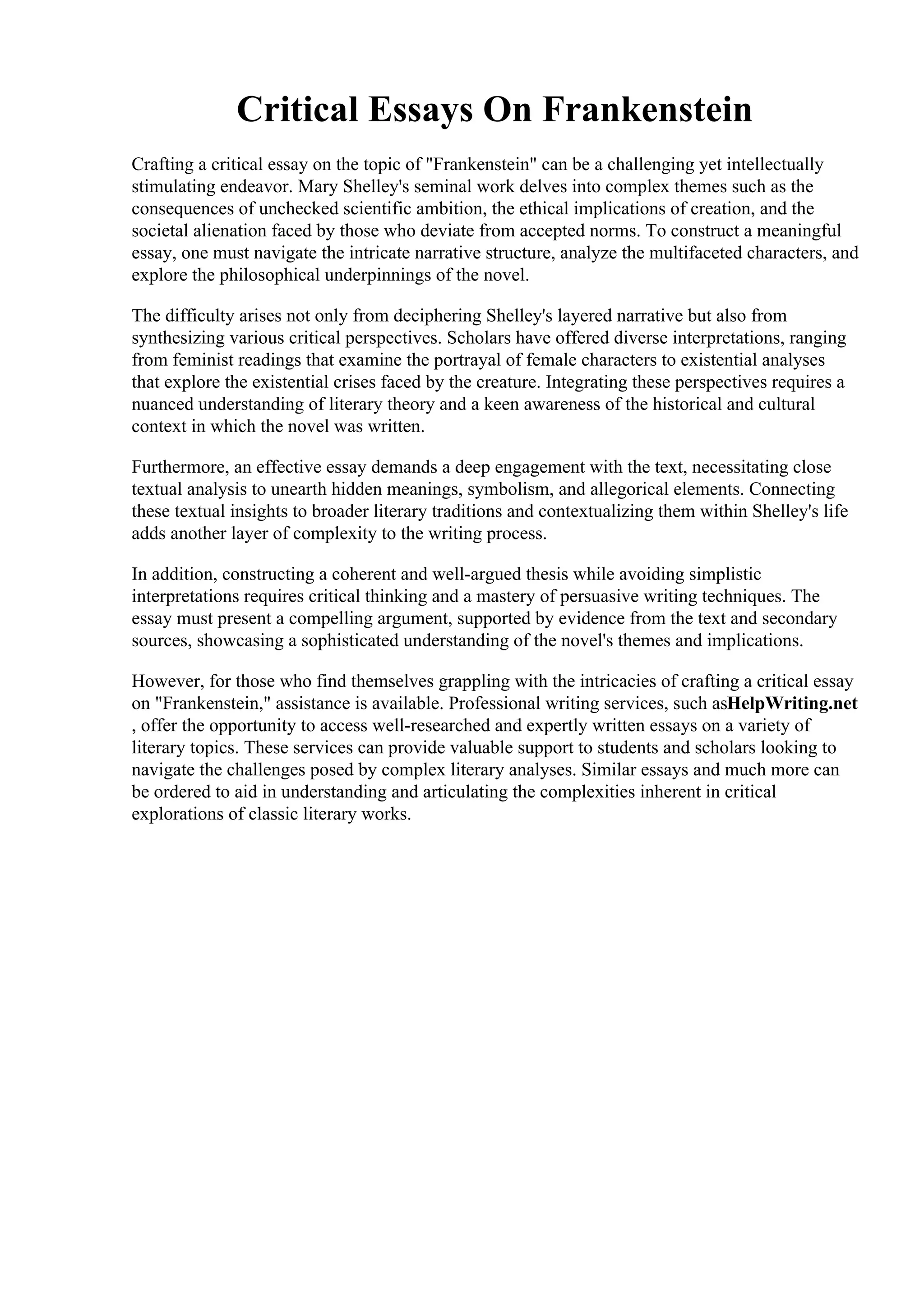 Critical Essays On Frankenstein.pdf