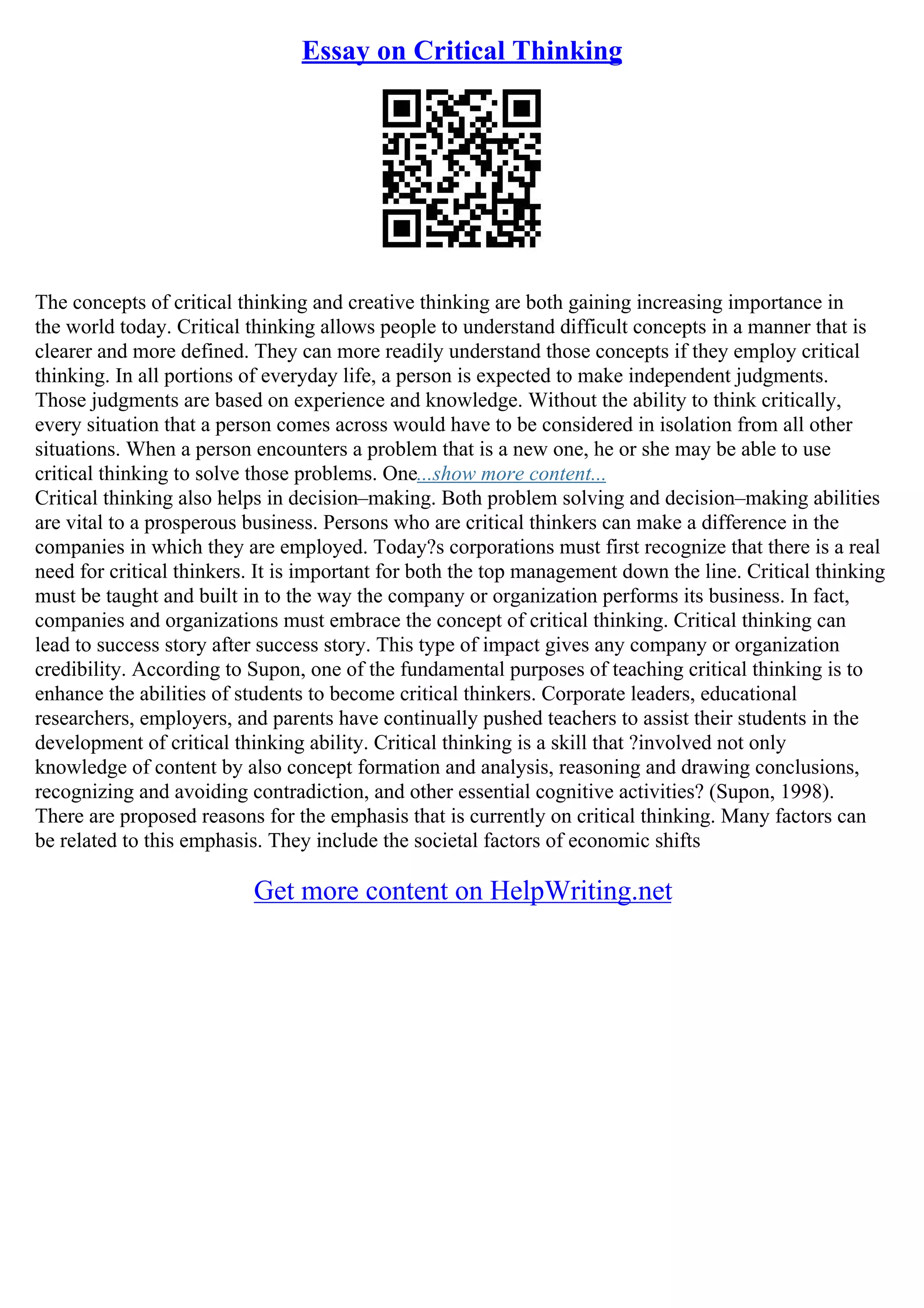 Critical Essay Writing | PDF