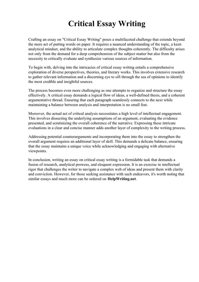 Critical Essay Writing. St. Peter's Hospital College of Nursing | PDF ...