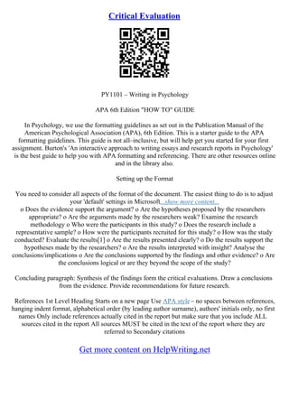 Critical Evaluation Essay | PDF