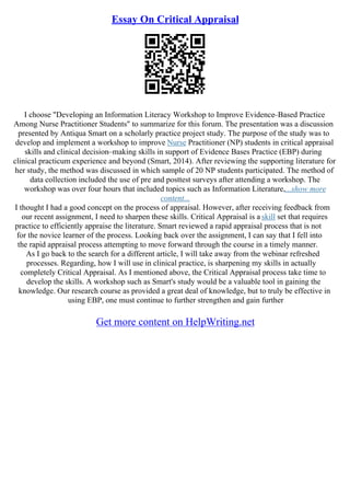 Critical Evaluation Essay | PDF