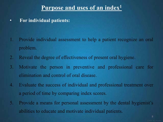 Critical evaluation of dental indices | PPTX | Oral care | Personal Care