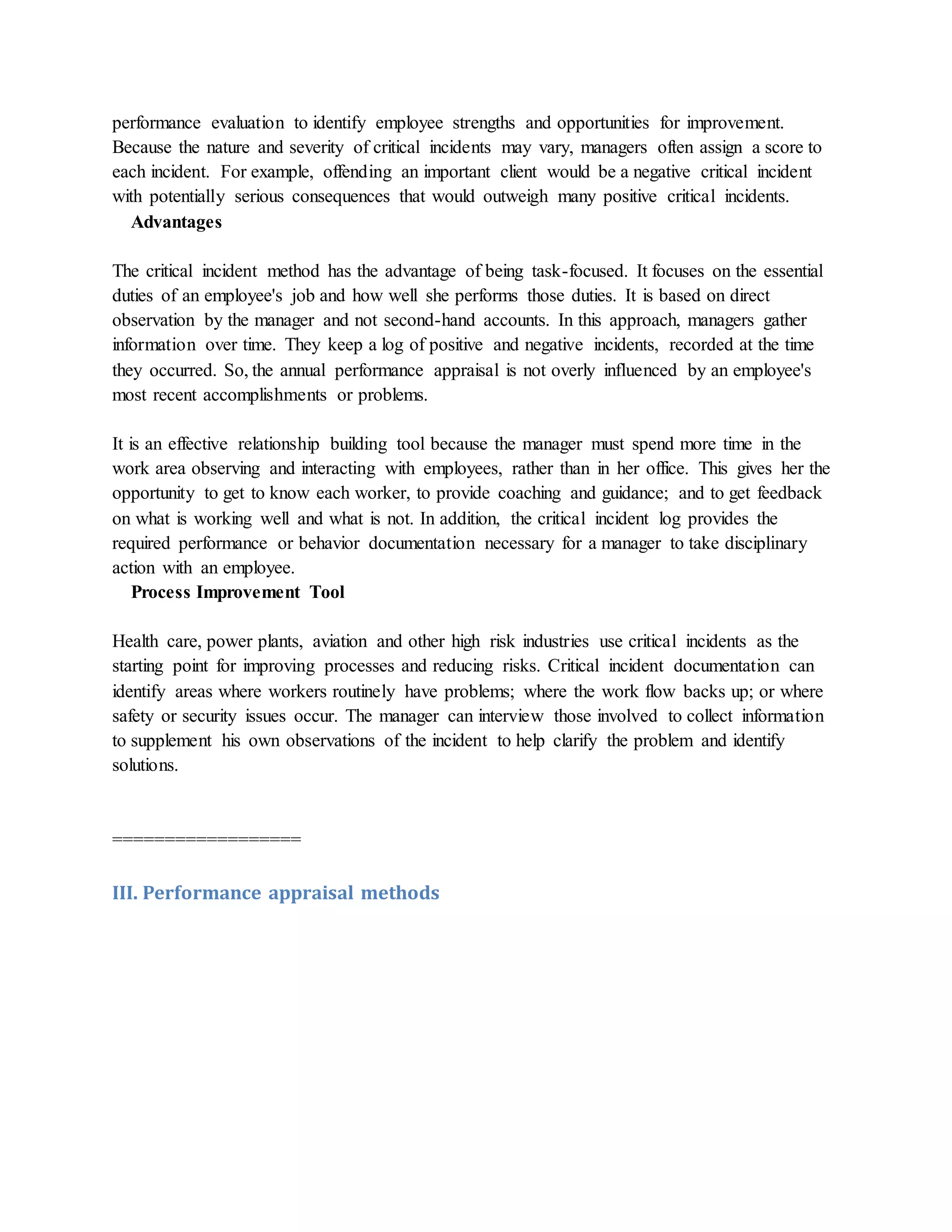 Critical incident method of performance appraisal | DOCX