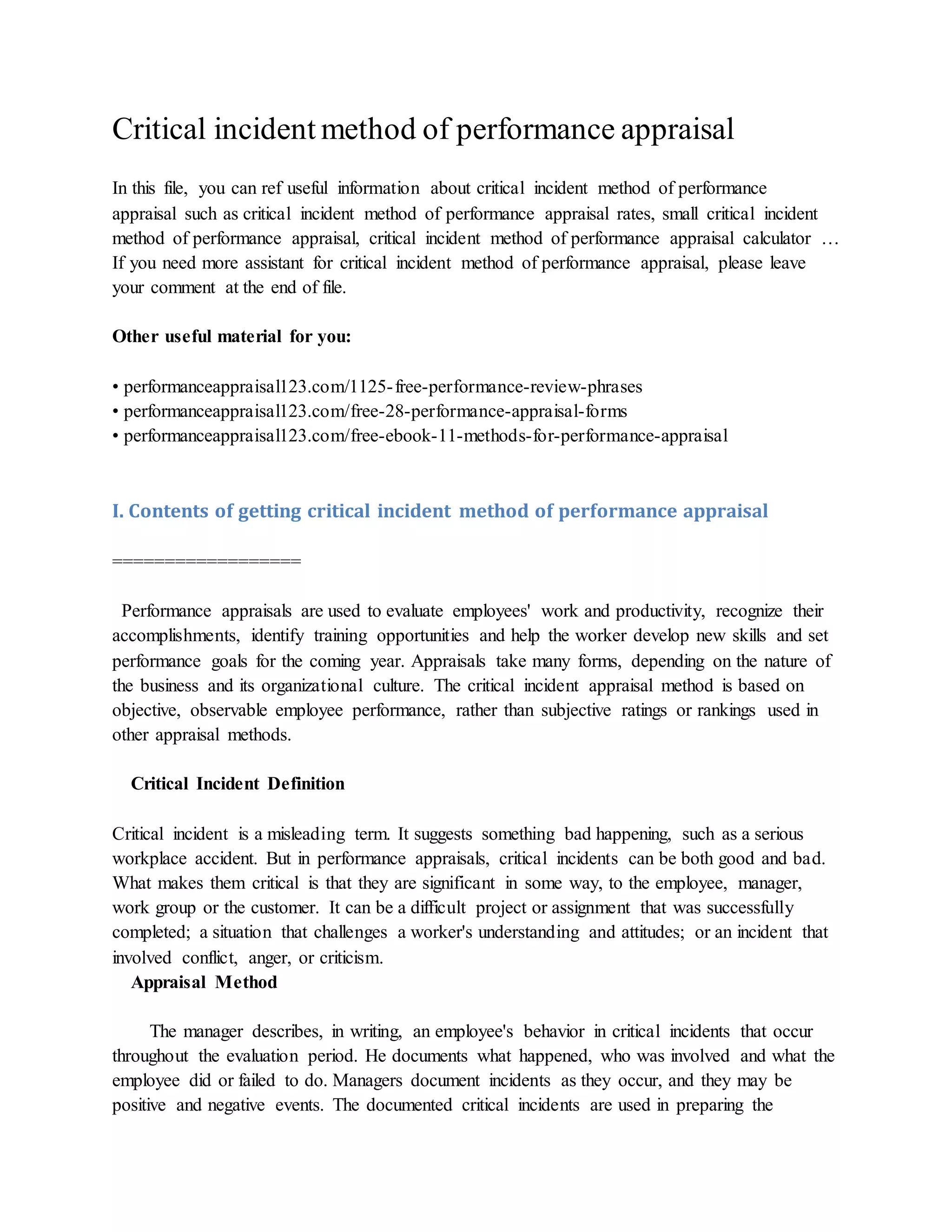 Critical incident method of performance appraisal | DOCX