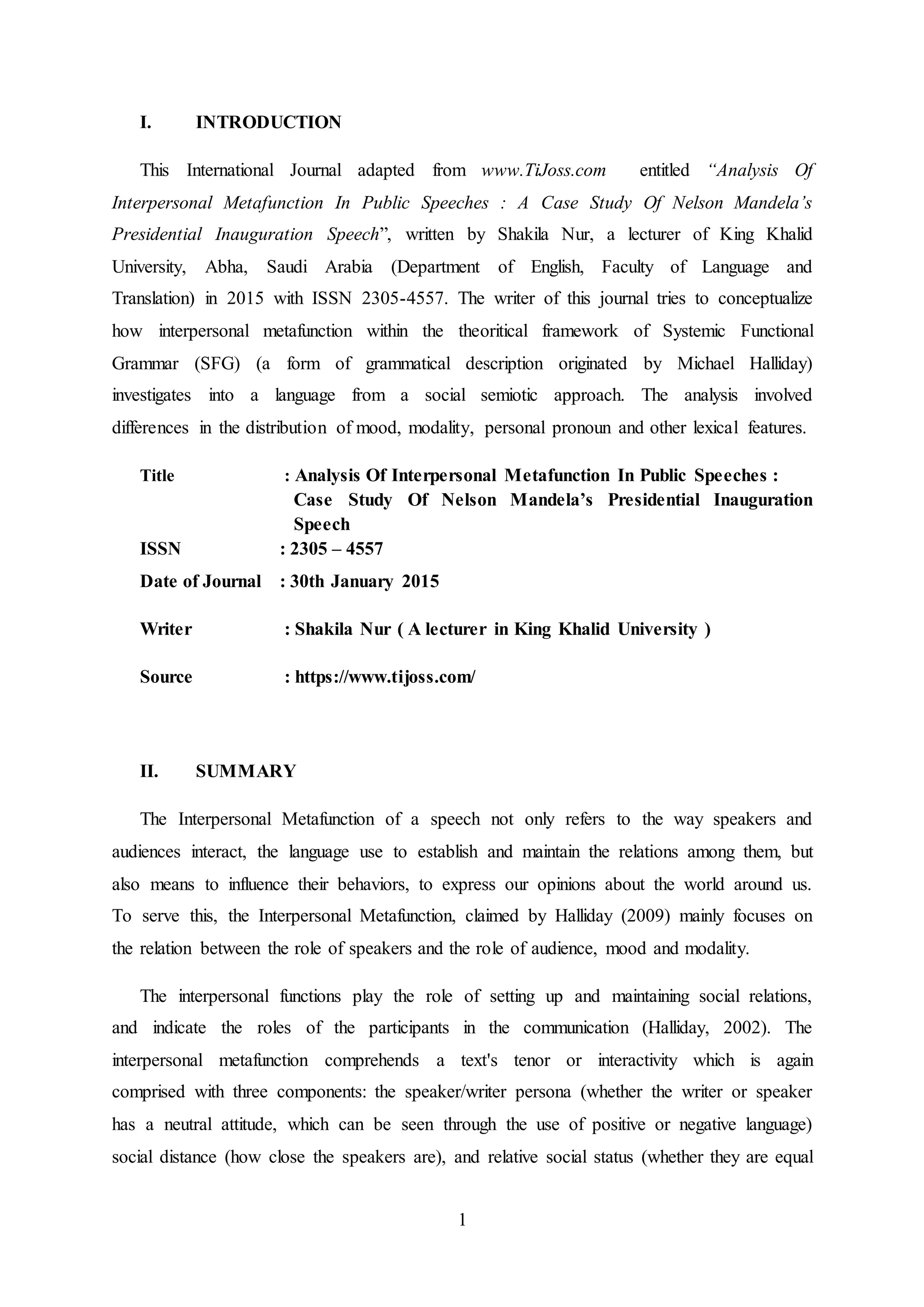 Critical journal review :Analysis Of Interpersonal Metafunction In ...