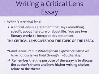 Critical lens essay | PPT