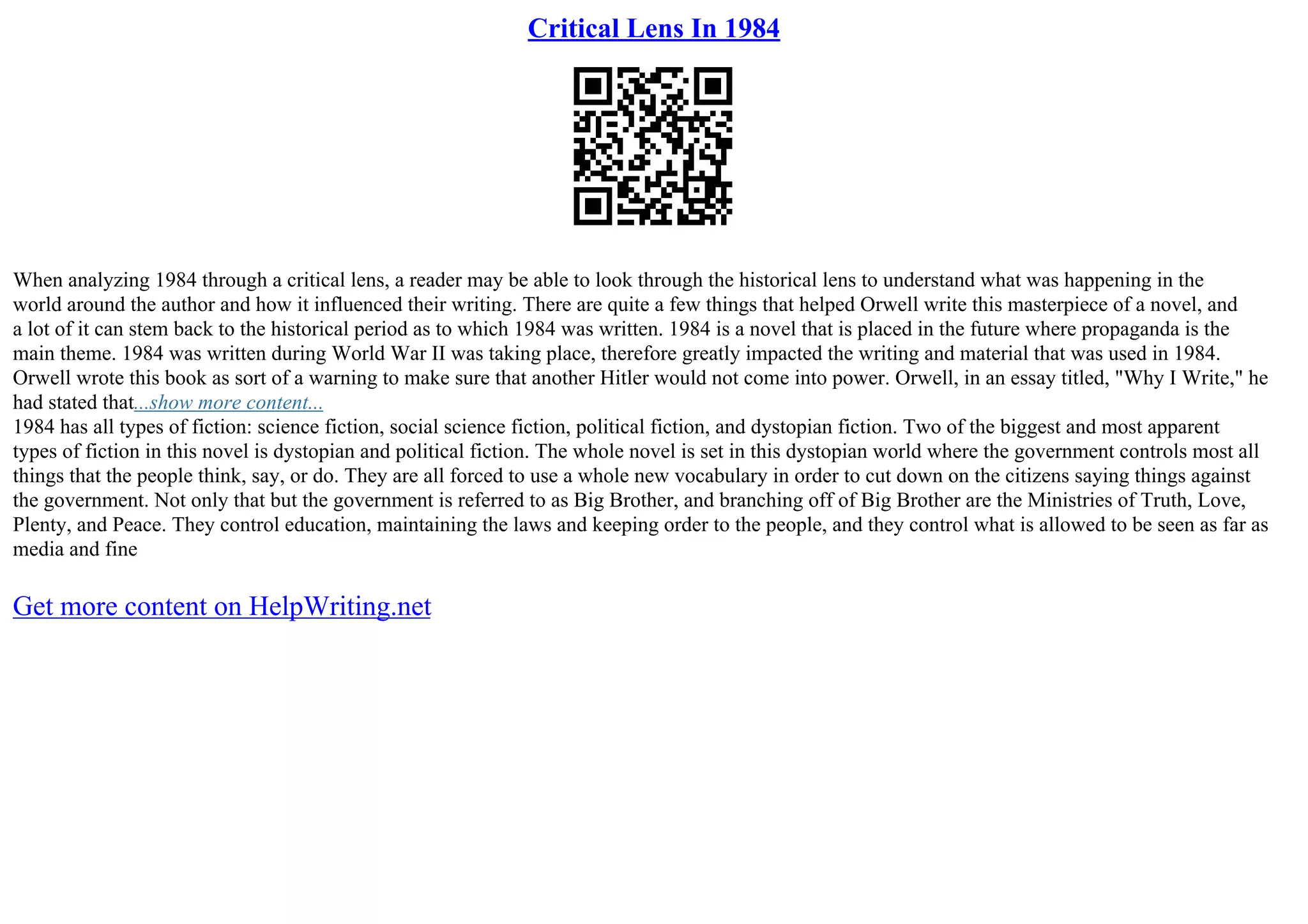 Critical Lens Essay | PDF | Fiction | Books and Literature