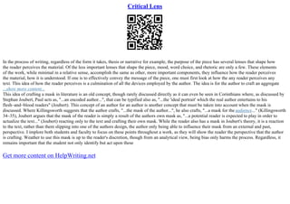 Critical Lens Essay | PDF | Fiction | Books and Literature