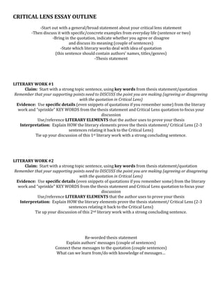 Critical lens essay outline | DOCX