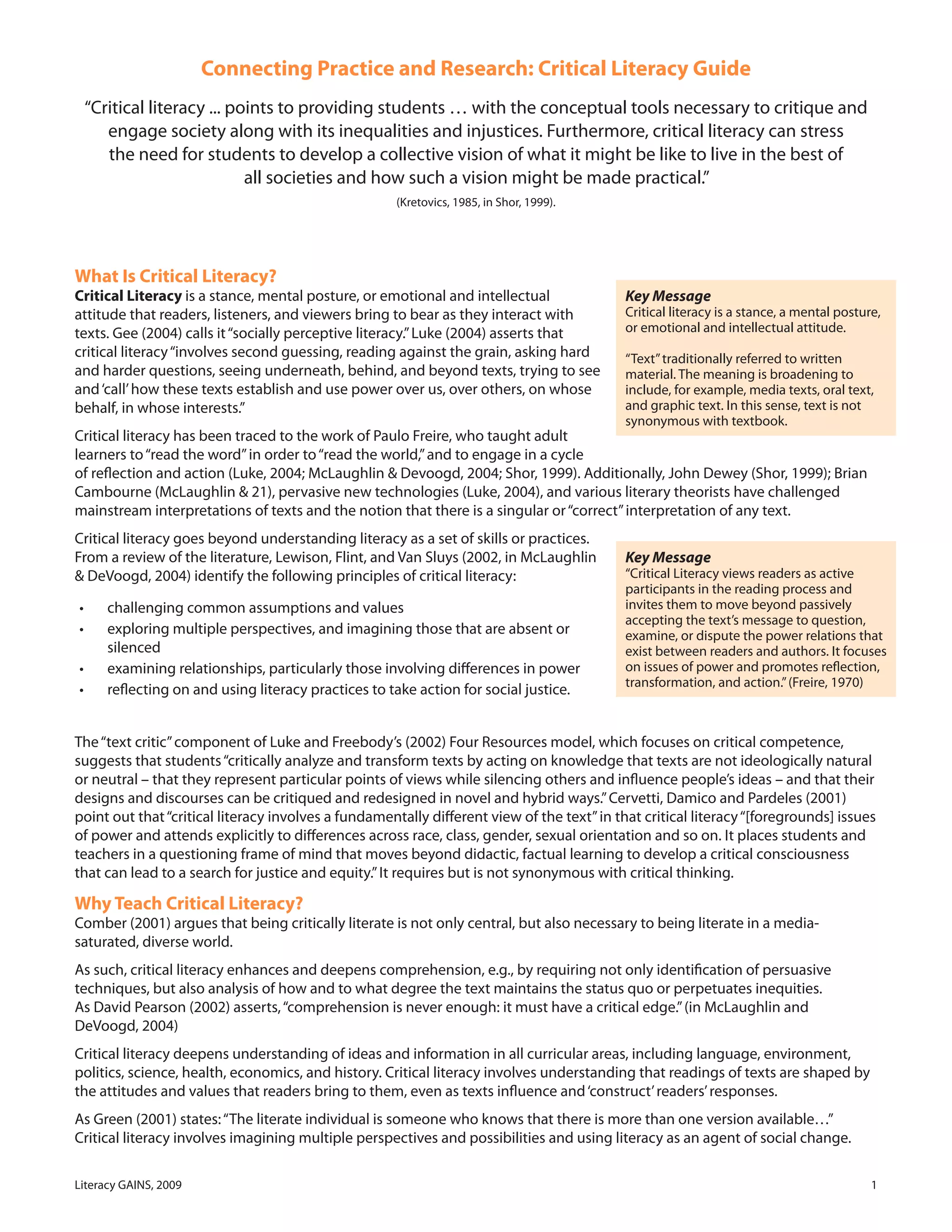 Critical Literacy Guide | PDF
