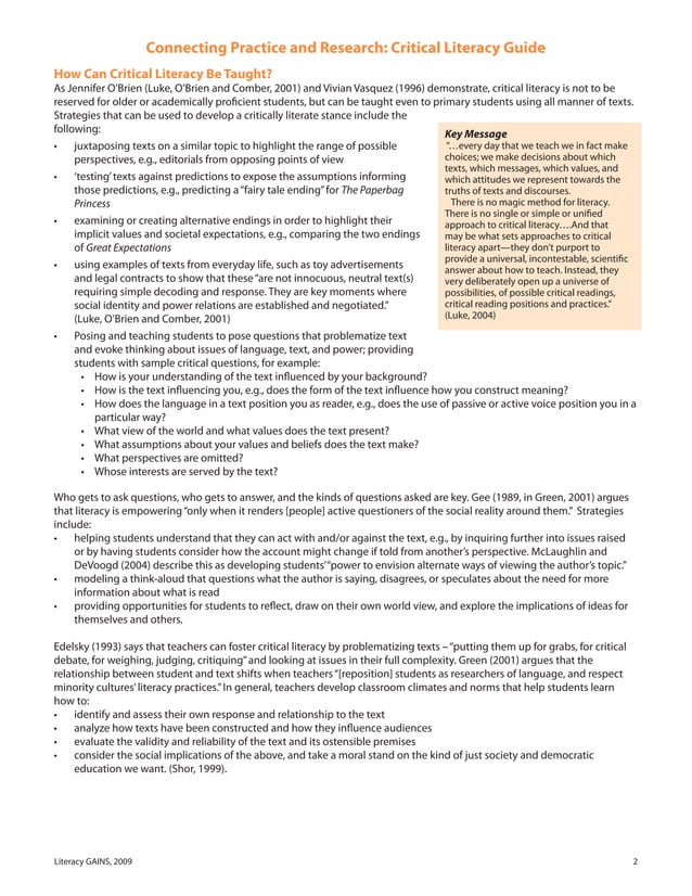 Critical Literacy Guide | PDF | Educational Assessment | Education