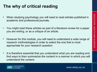 Critically reading a paper | PPT