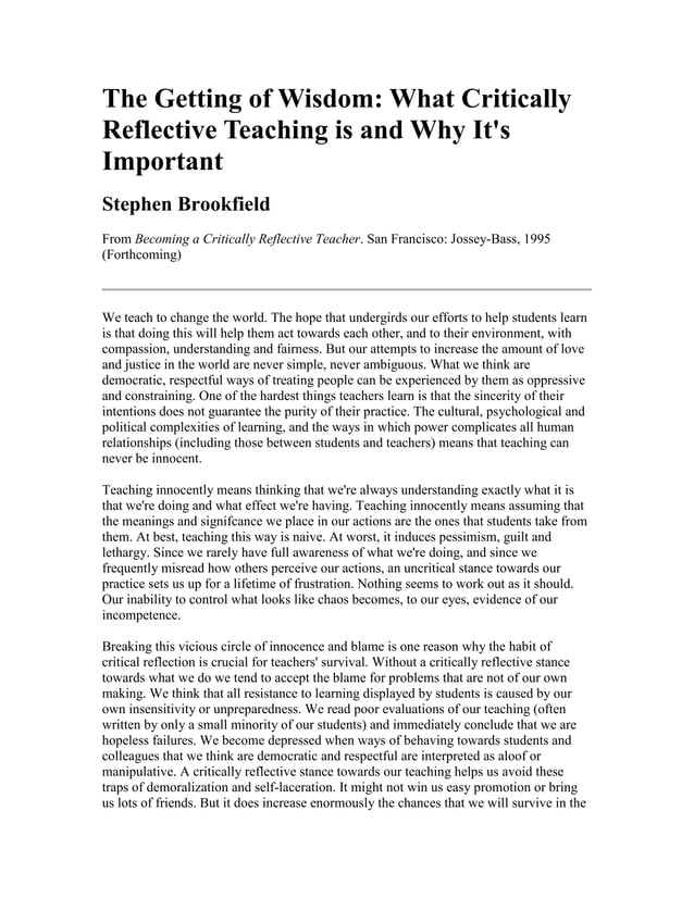 Critically reflective teaching | PDF