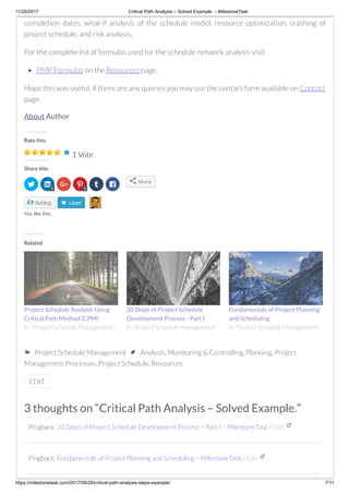 Critical path analysis solved example | PDF