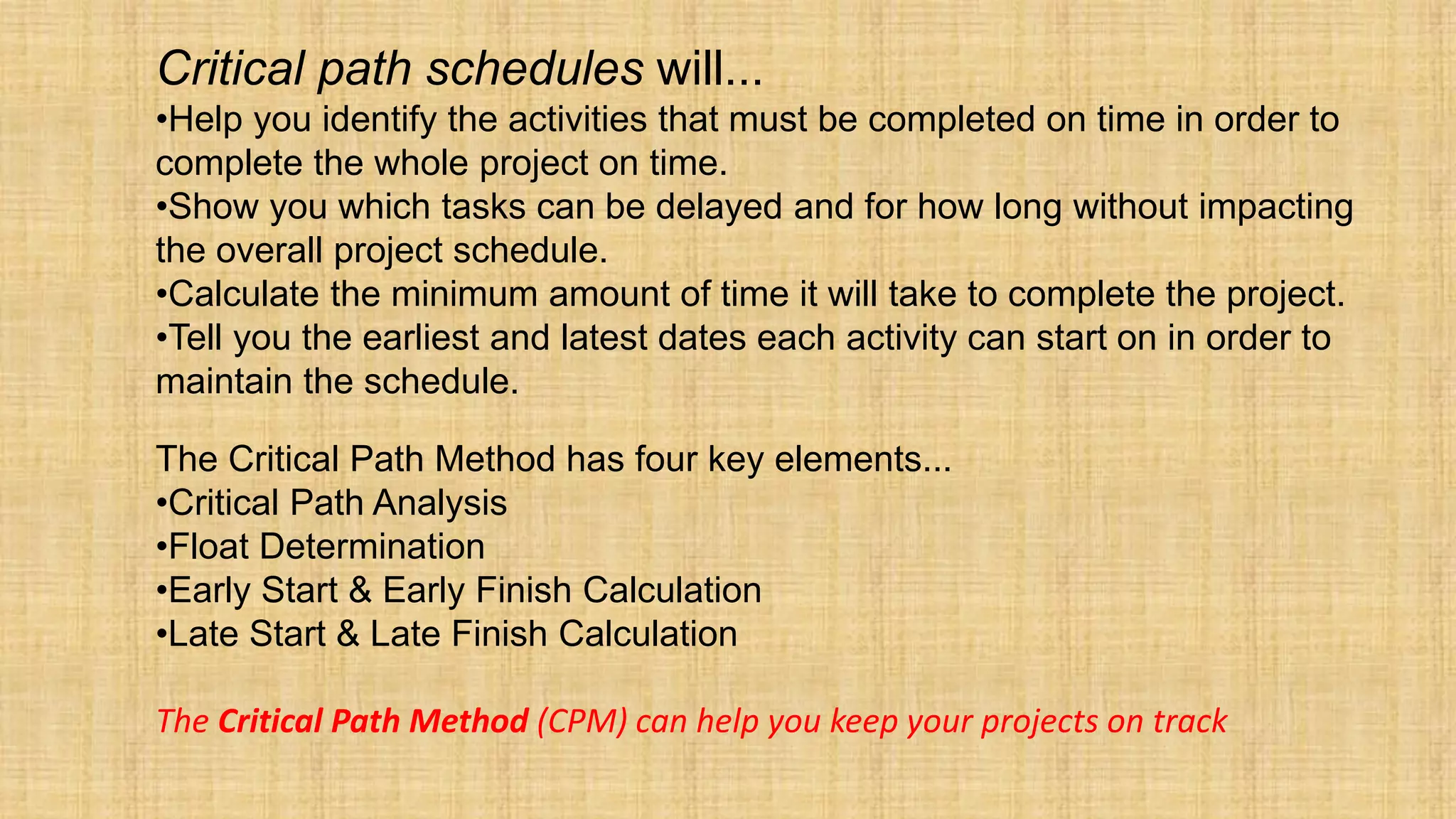 Critical path method(cpm) | PDF