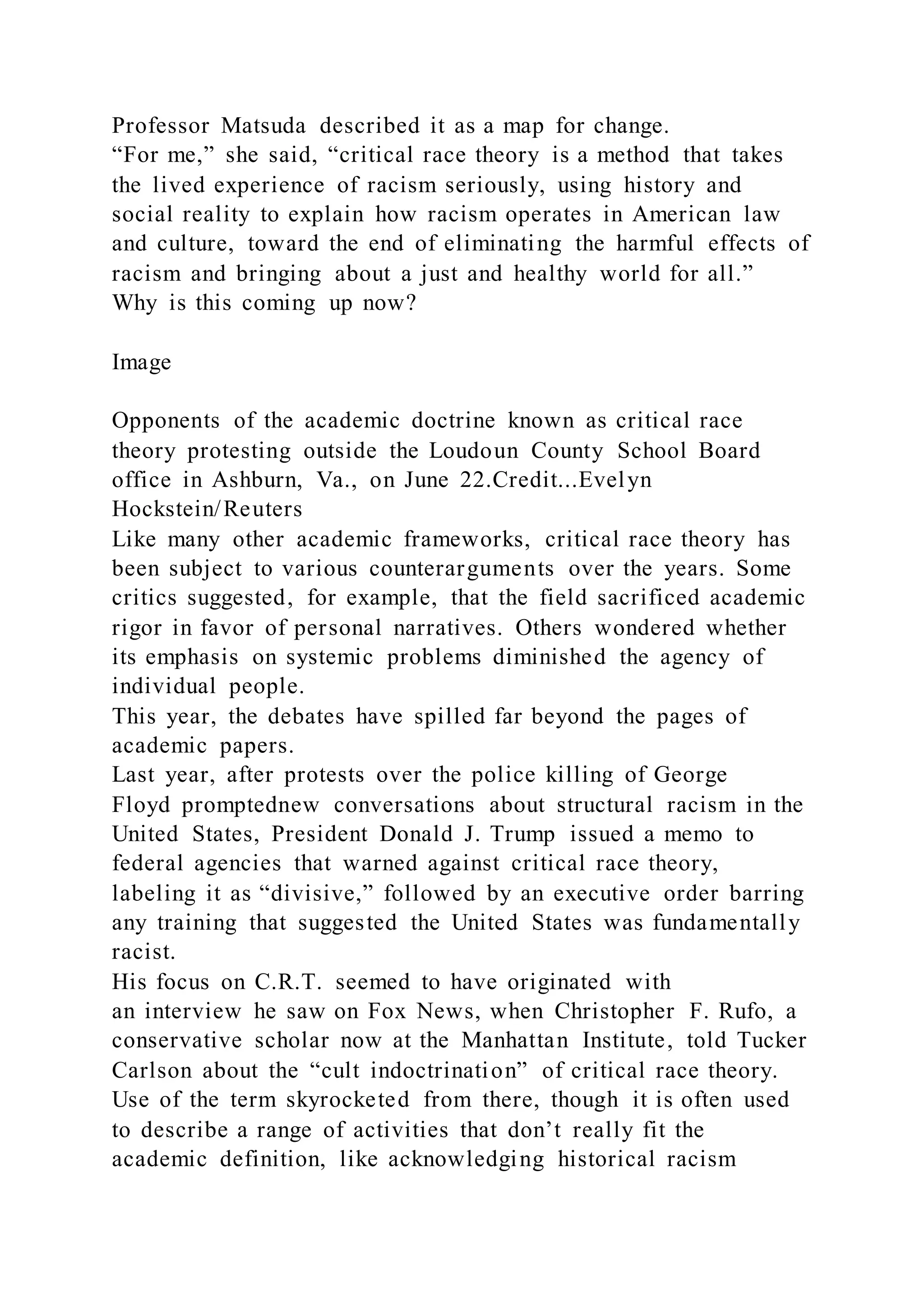 Critical Race Theory A Brief HistoryHow a complicated and expan | DOCX