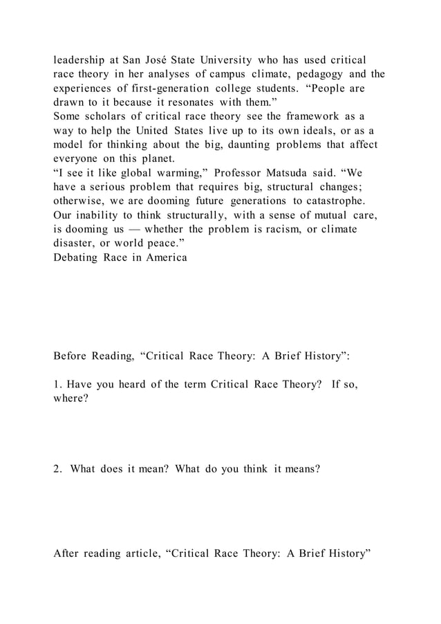 Critical Race Theory A Brief HistoryHow a complicated and expan | DOCX