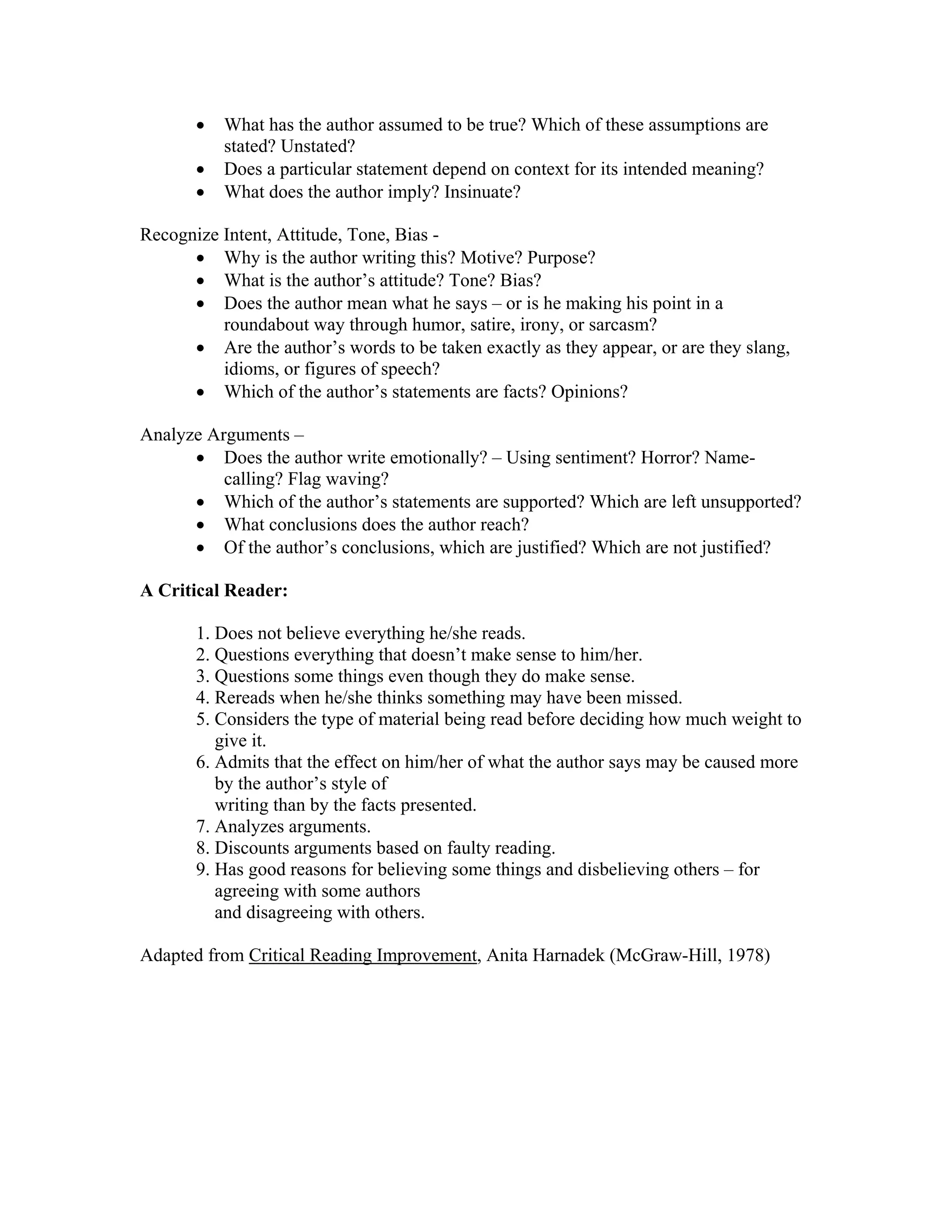 Critical reading | PDF