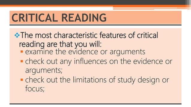 Critical reading | PPTX | Education