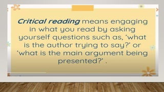 critical reading ( reading and writing skills) | PPT