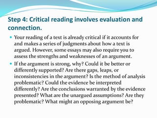 Critical reading as a part of critical writing | PPT