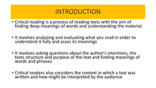 CRITICAL READING powerpoint.pptx. safe.secure | PPTX | Fiction | Books ...