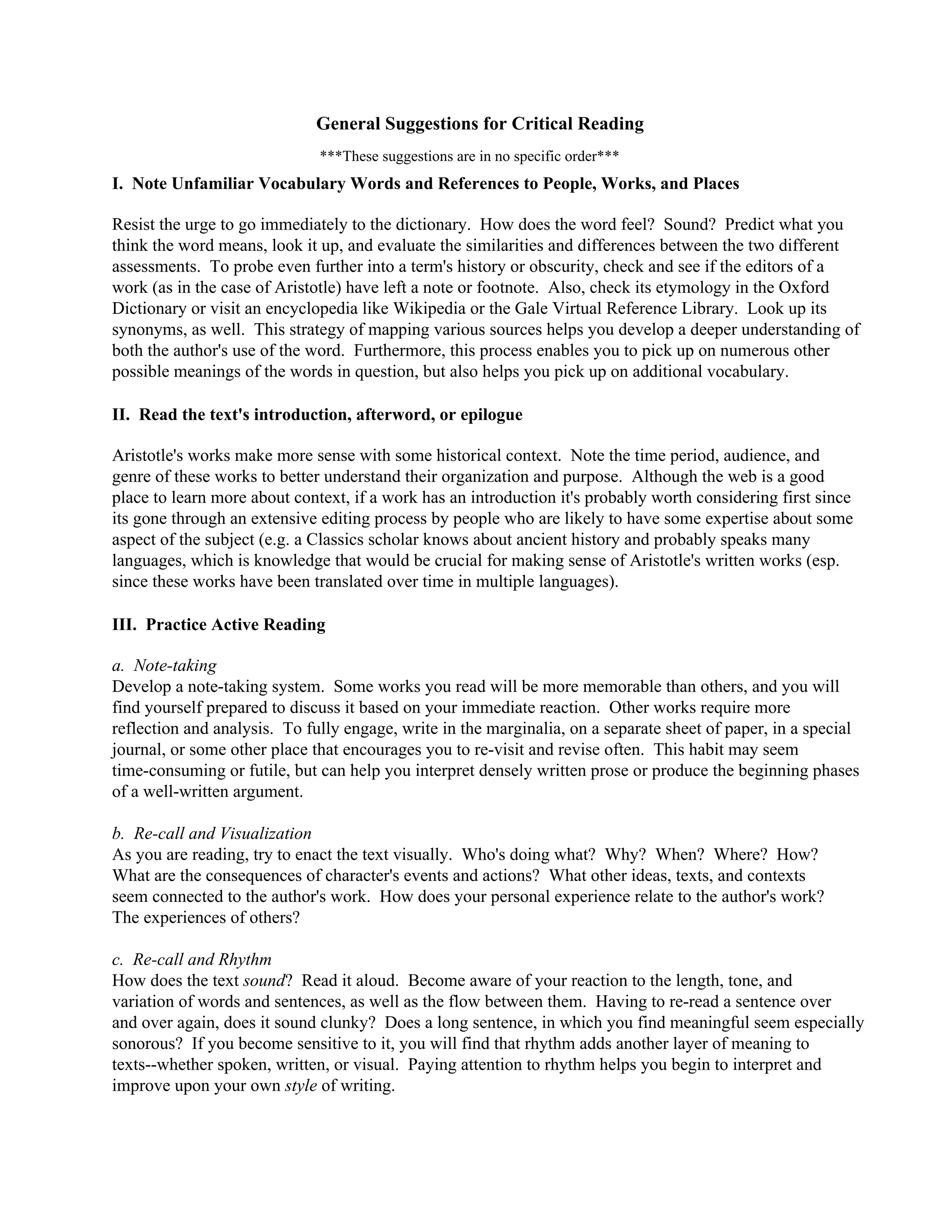 Critical Reading Strategies | PDF