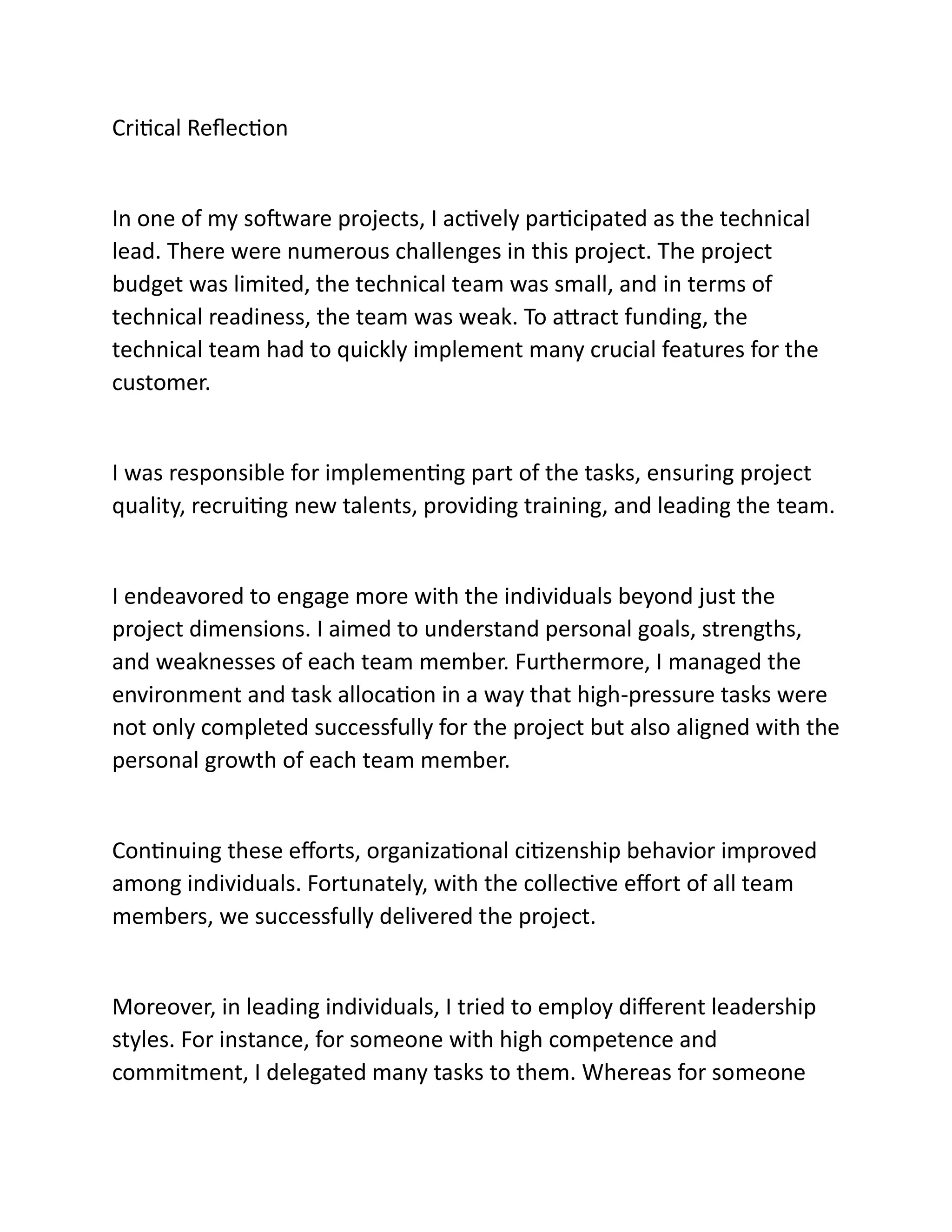 Critical Reflection In a leadership story | PDF