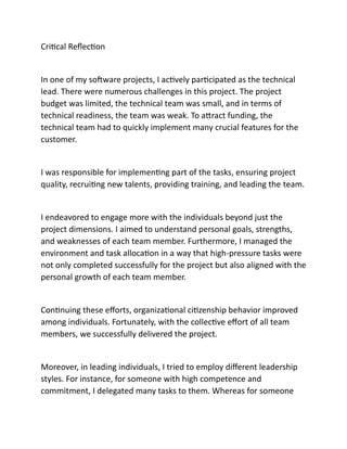 Critical Reflection In a leadership story | PDF