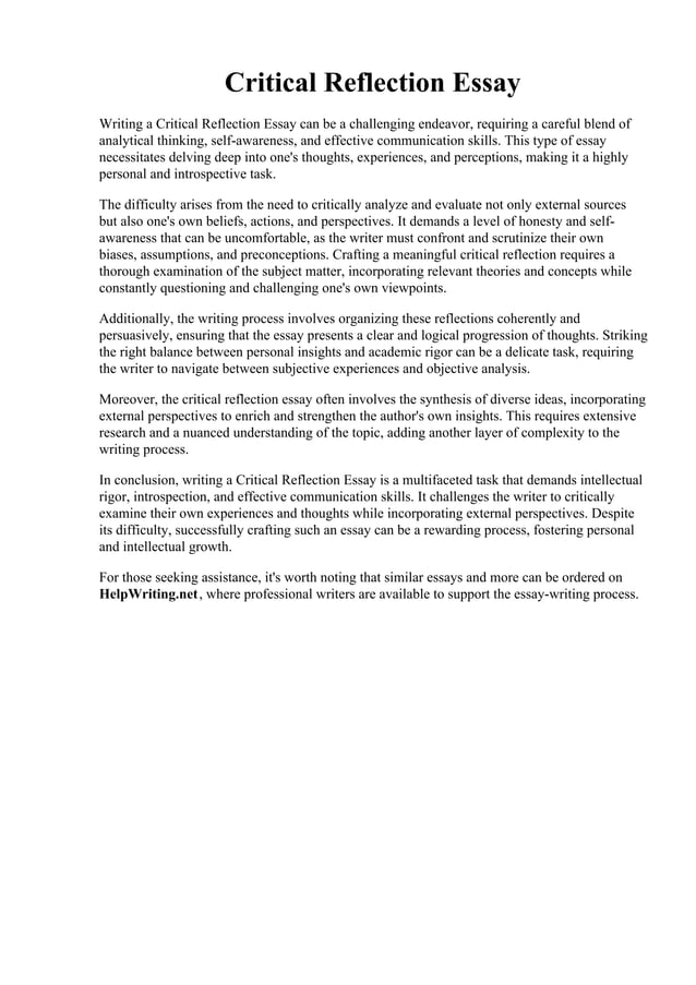 Critical Reflection Essay. critical reflection essay example | PDF