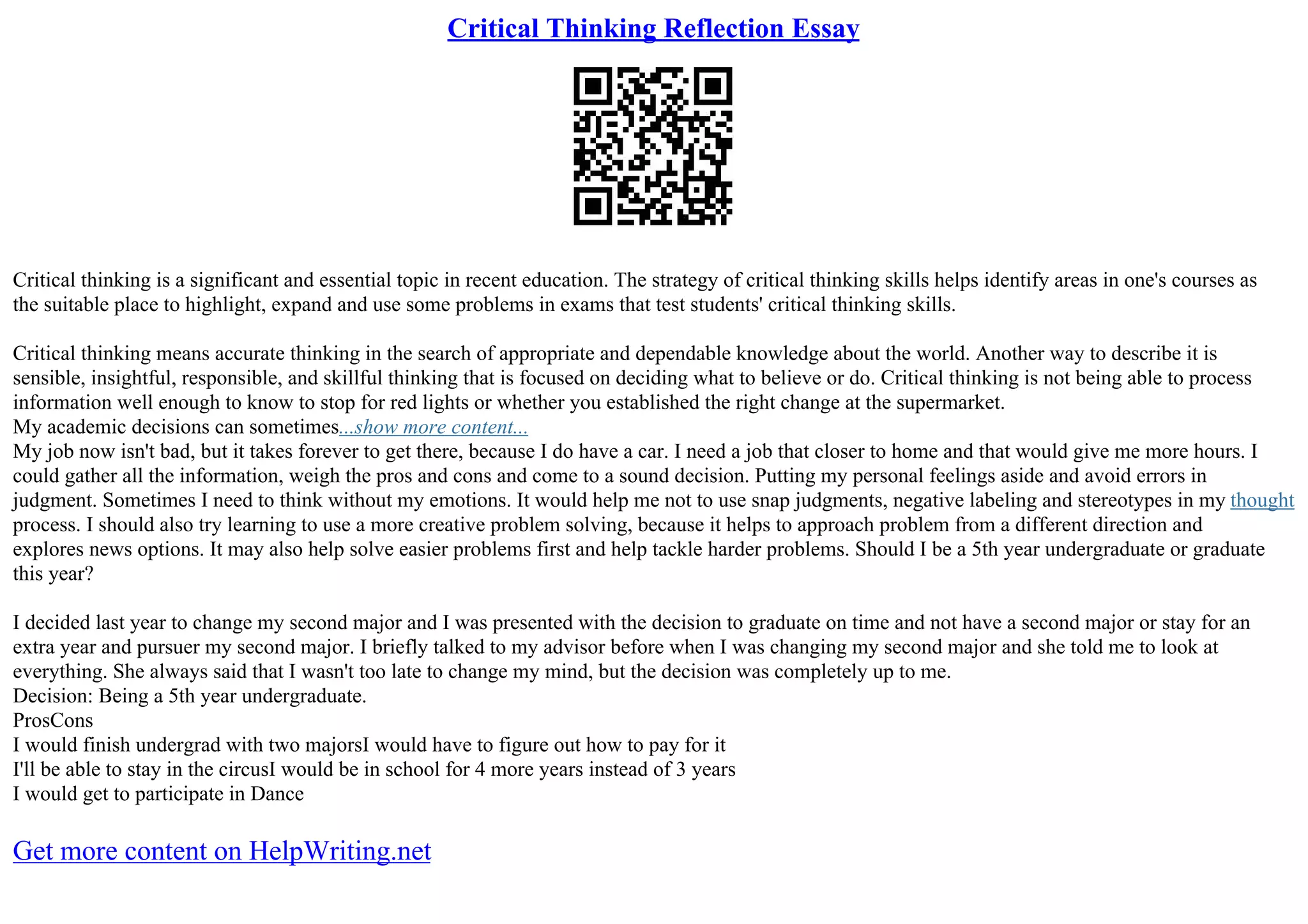 Critical Reflection In Nursing | PDF