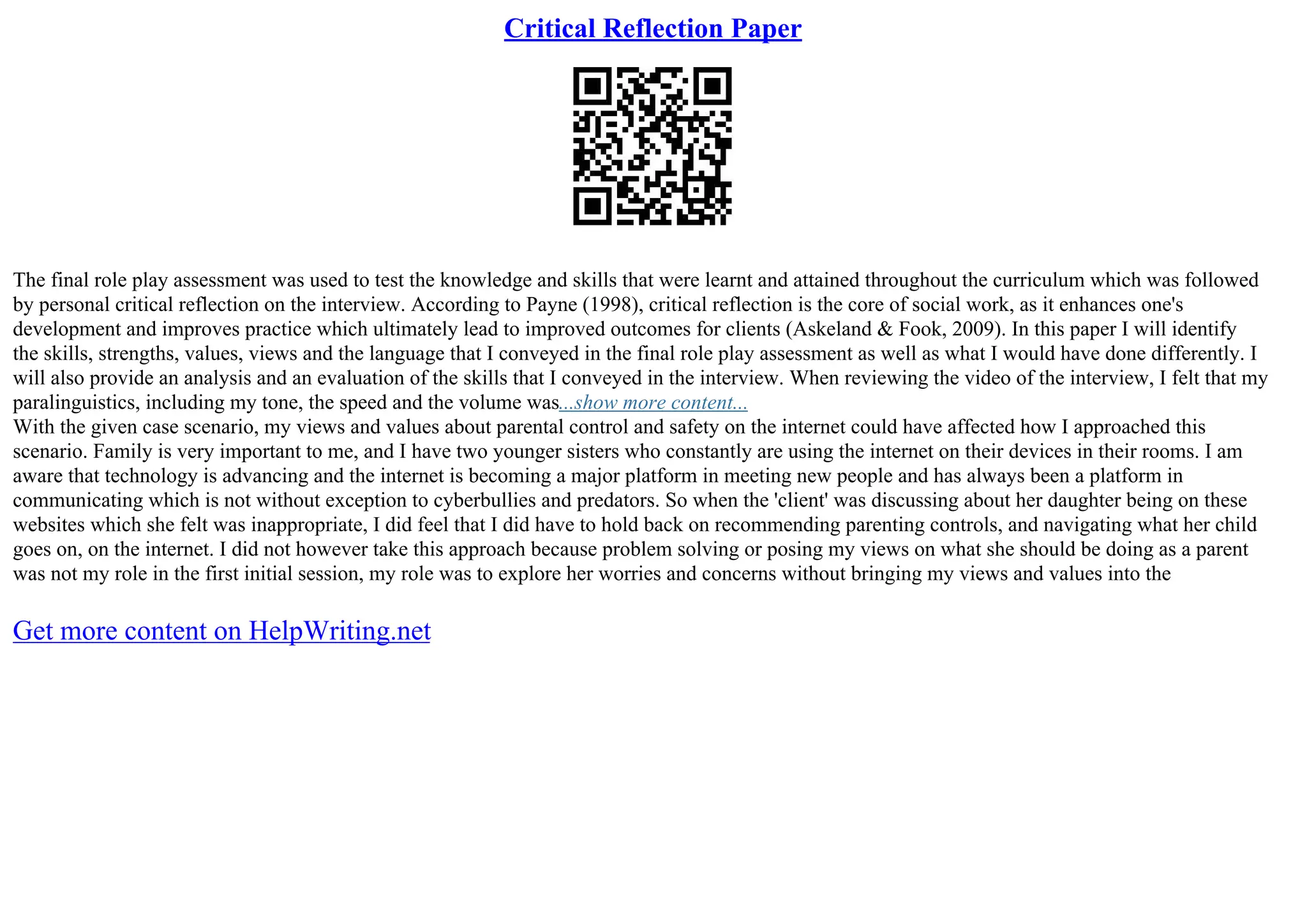 Critical Reflection In Nursing | PDF